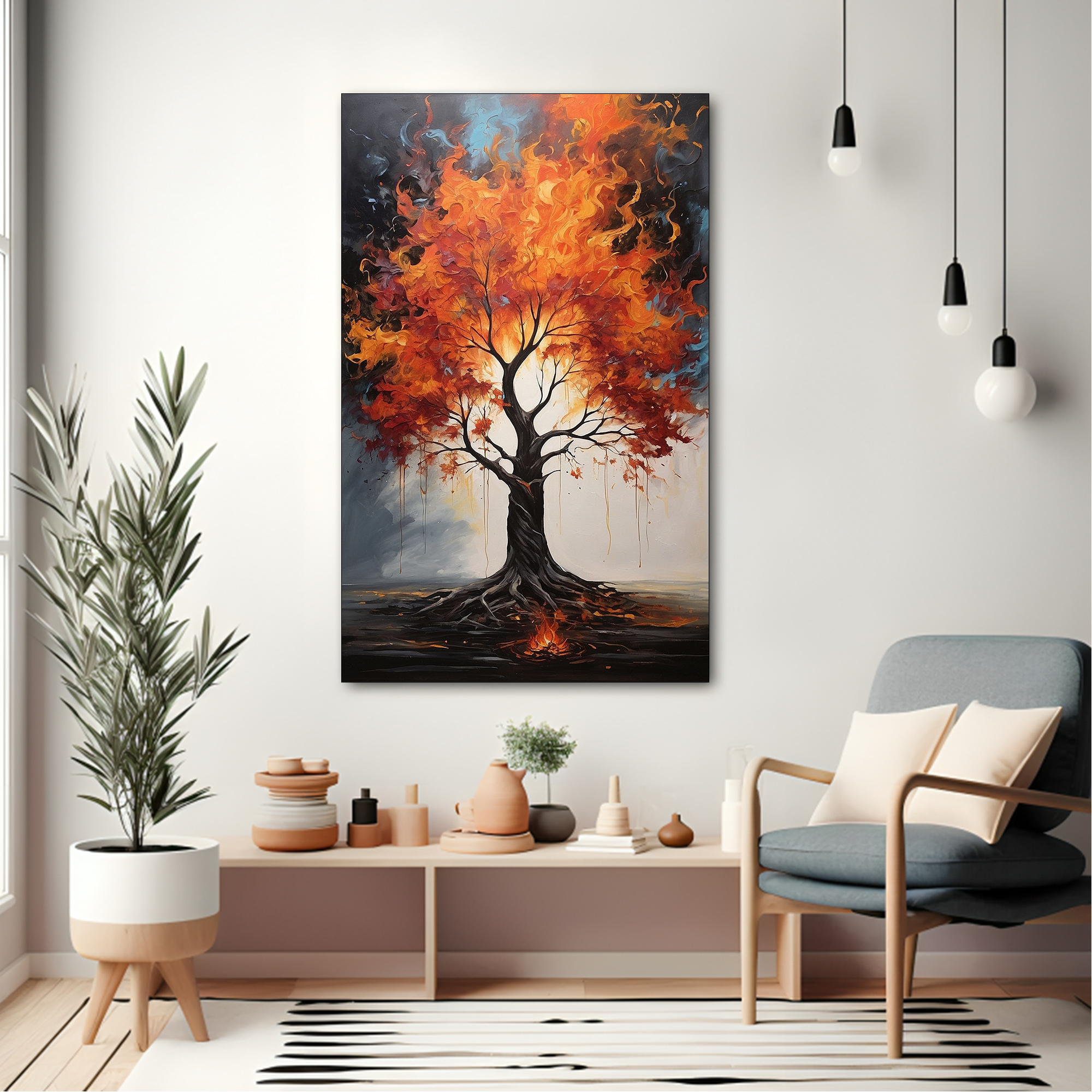 Abstract Tree Canvas painting with frame Big Size Wall Art for living ...